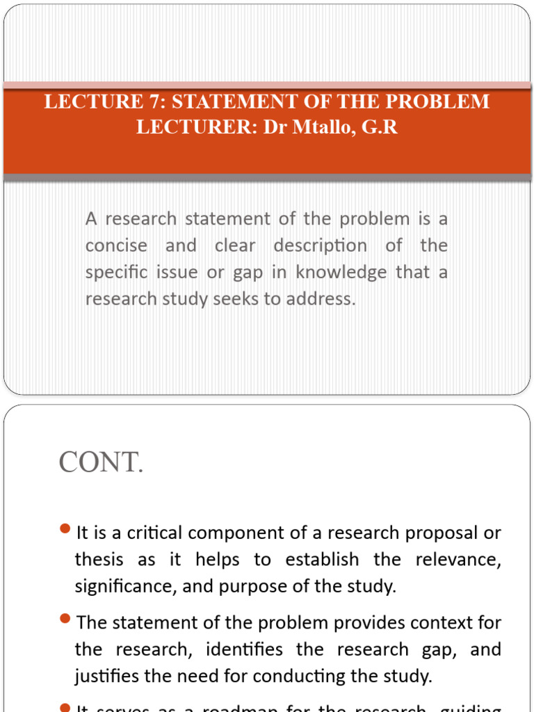 Lecture 7 Statement of The Problem | PDF