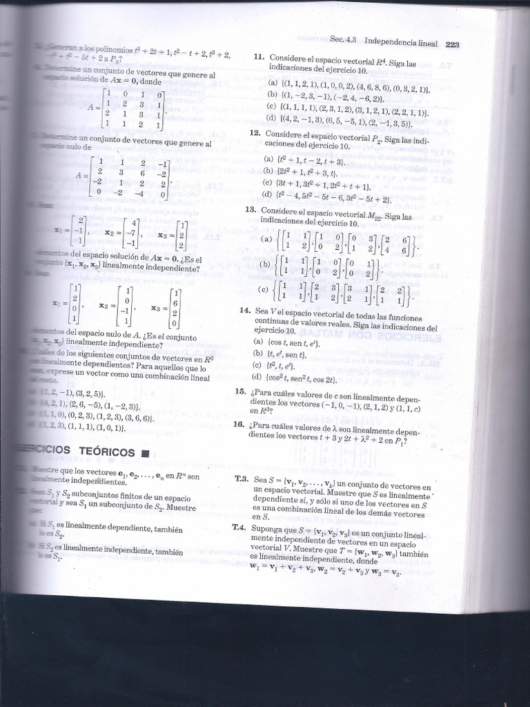 Laboratorio de Algebra Lineal ESP. Vect. | PDF | Base (álgebra lineal ...