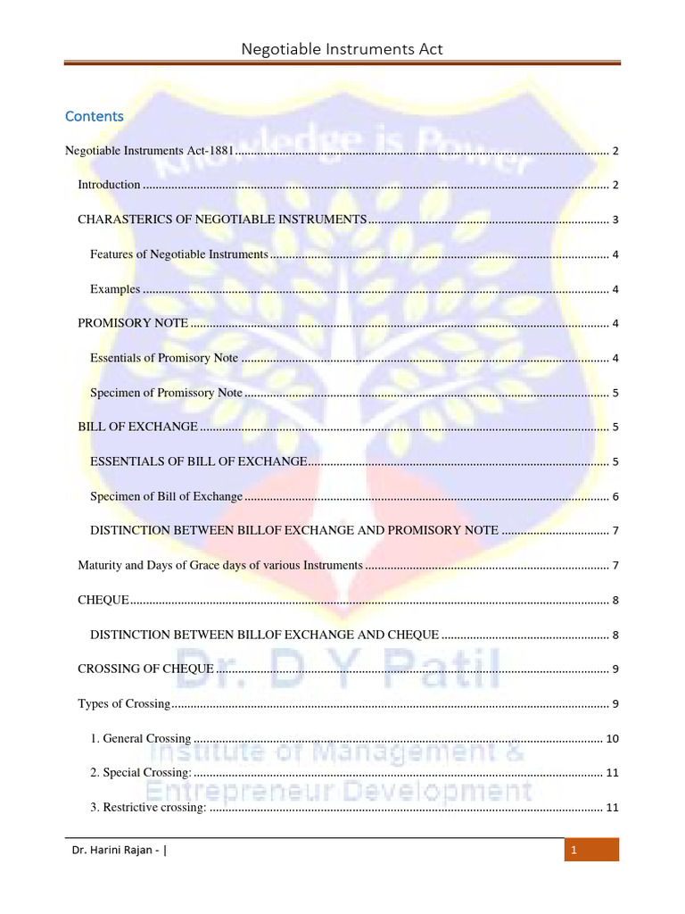 Negotiable Instruments Act | PDF | Negotiable Instrument | Cheque