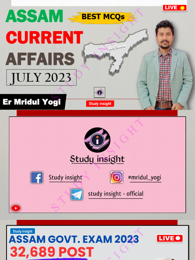 Assam Current Affairs JULY 2023 - Watermark | PDF | Government Of India | Economy Of India