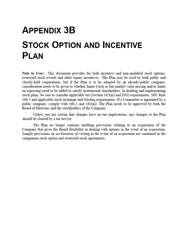 Stock Option and Incentive Plan | PDF | Stocks | Vesting