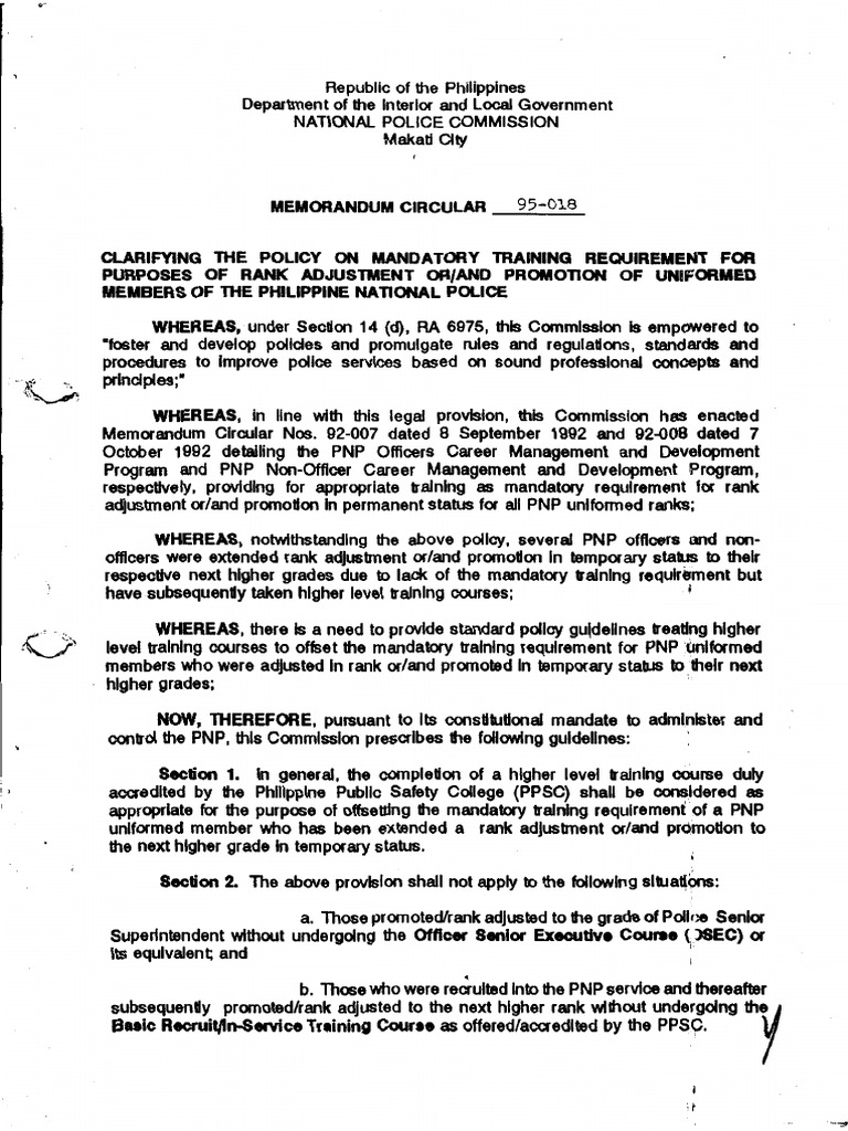 Napolcom MC No 1995-018 | PDF