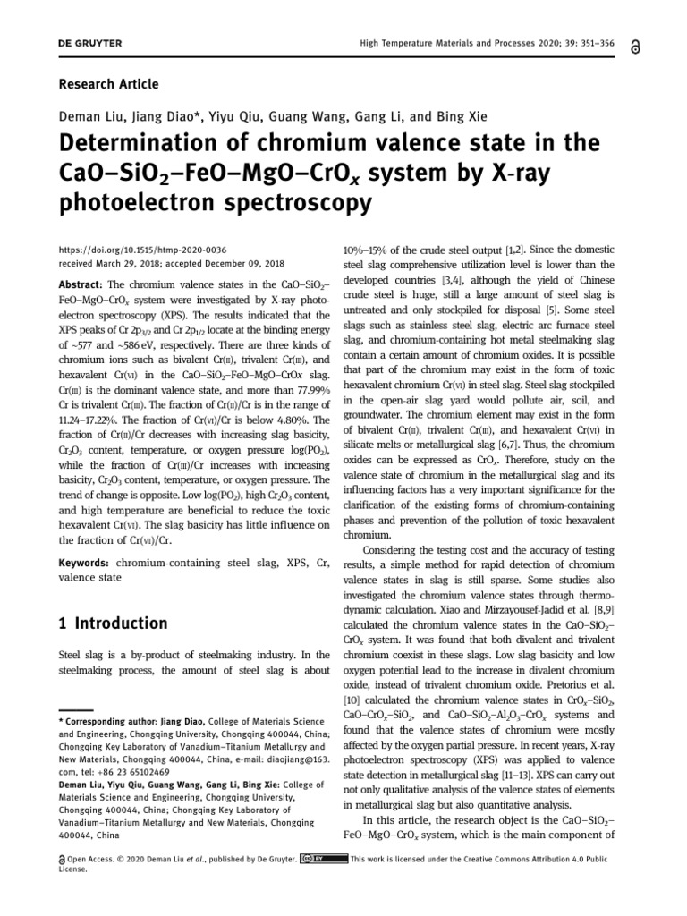 Determination of Chromium Valence State in The CaO | PDF | Chromium | X ...