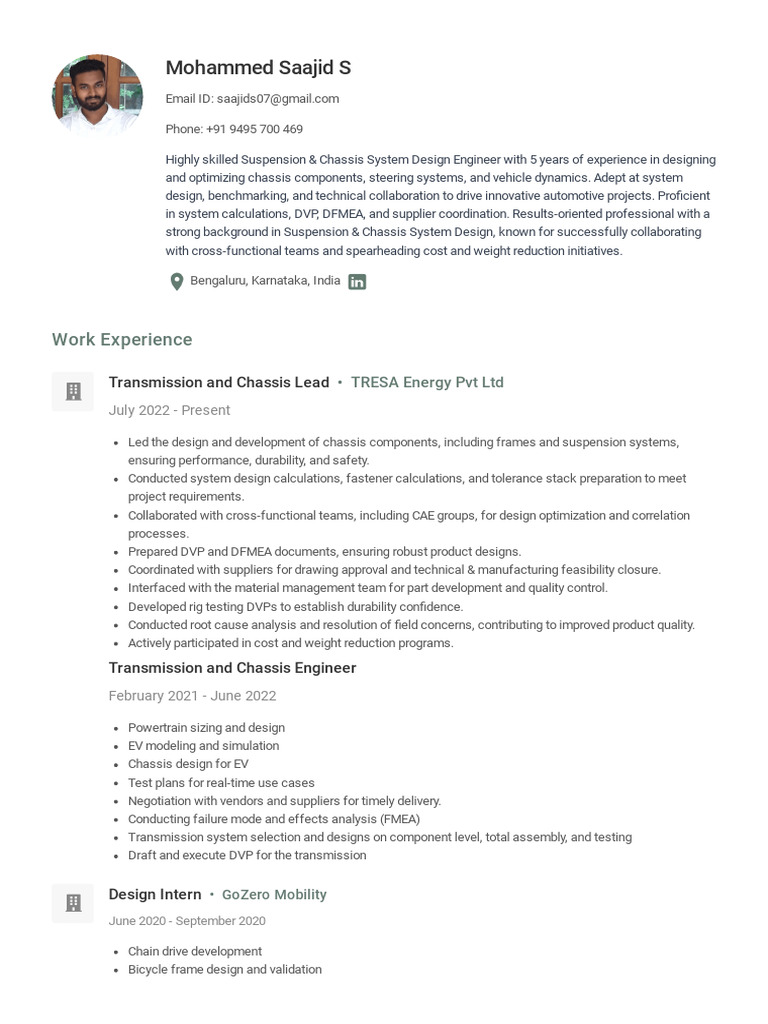 Mohammed Saajid S - Automotive Chassis Design Engineer. | PDF | Truck ...