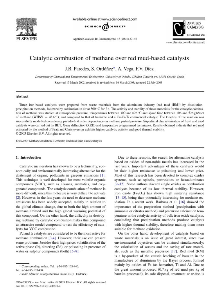 Methane Combustion with Red Mud Catalysts | PDF | Catalysis | Methane