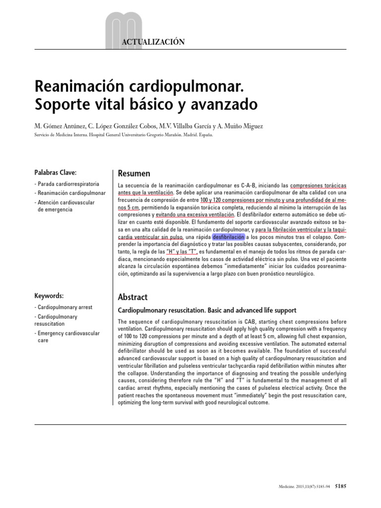 Reanimación cardiopulmonar. | PDF | Reanimación cardiopulmonar | Sistema cardiovascular