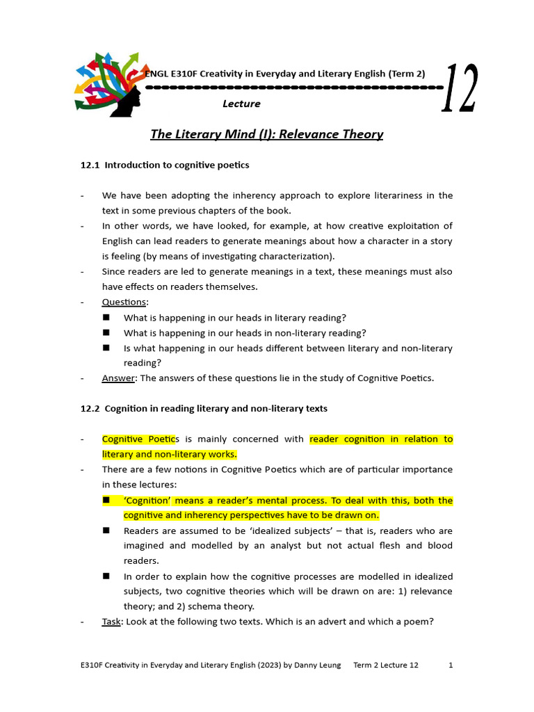 Cognitive Poetics & Relevance Theory | PDF | Cognition | Advertising