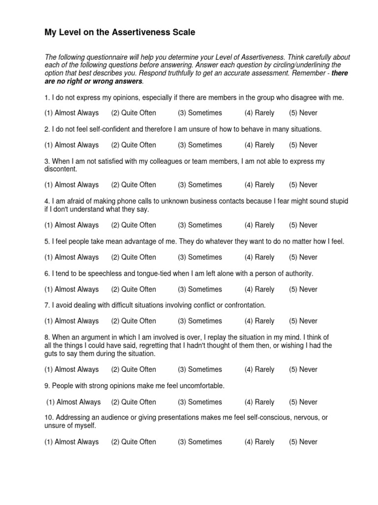 Assertivenesss Questionnaire | PDF | Questionnaire | Behavioural Sciences