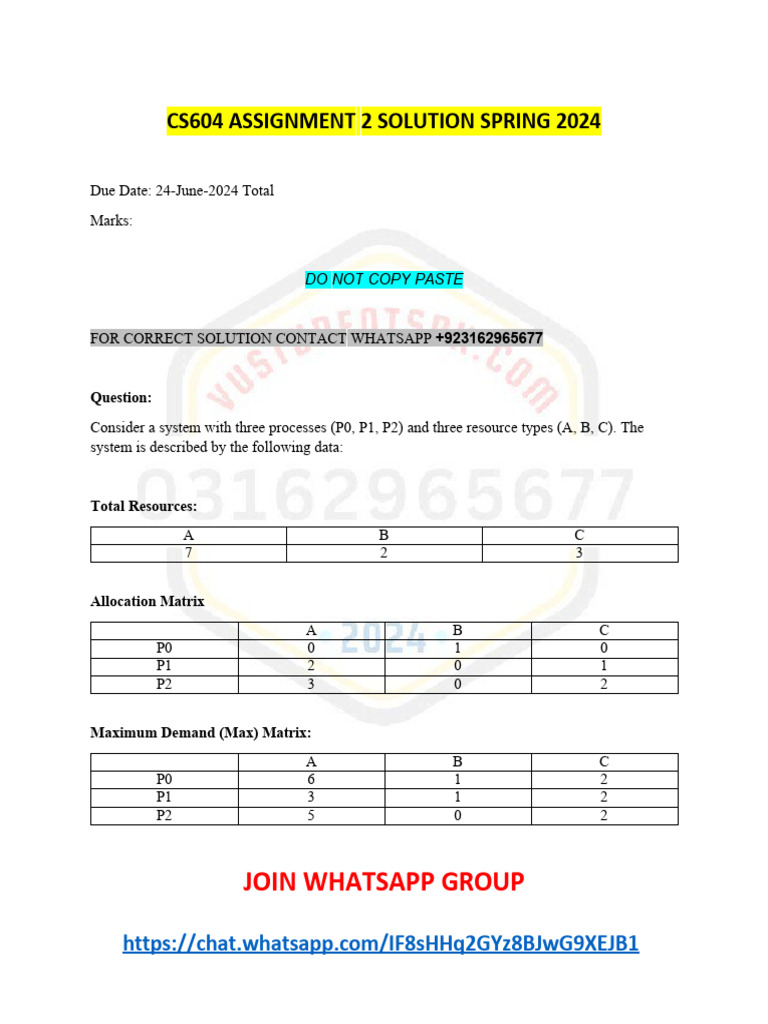 CS604 Assignment 2 Solution Spring 2024 | PDF | Matrix (Mathematics) | Computer Science