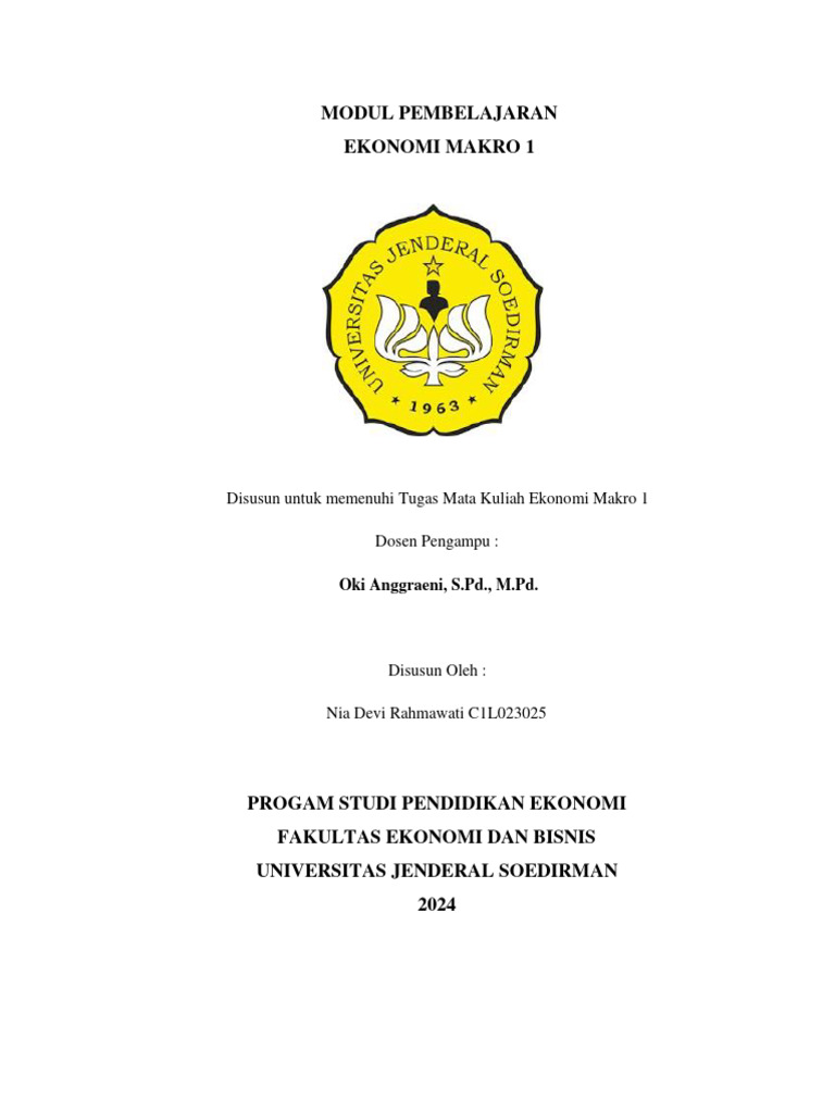 Nia Devi c1l023025 Modul Ekonomi Makro 1. | PDF