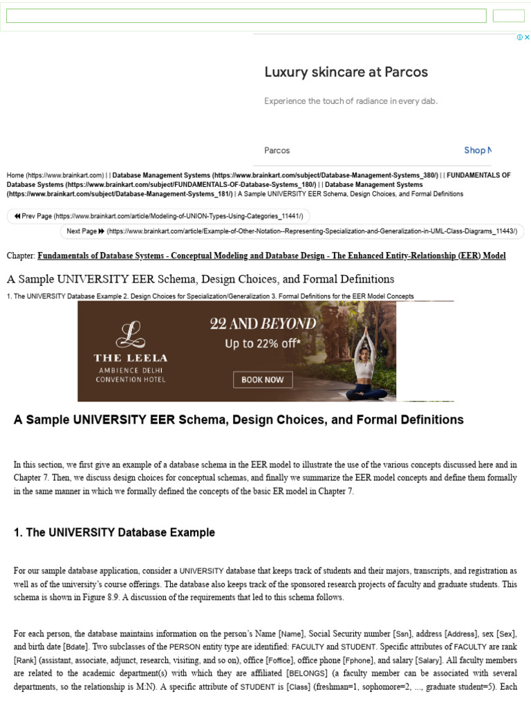 A Sample UNIVERSITY EER Schema, Design Choices, and Formal Definitions | PDF | Inheritance ...