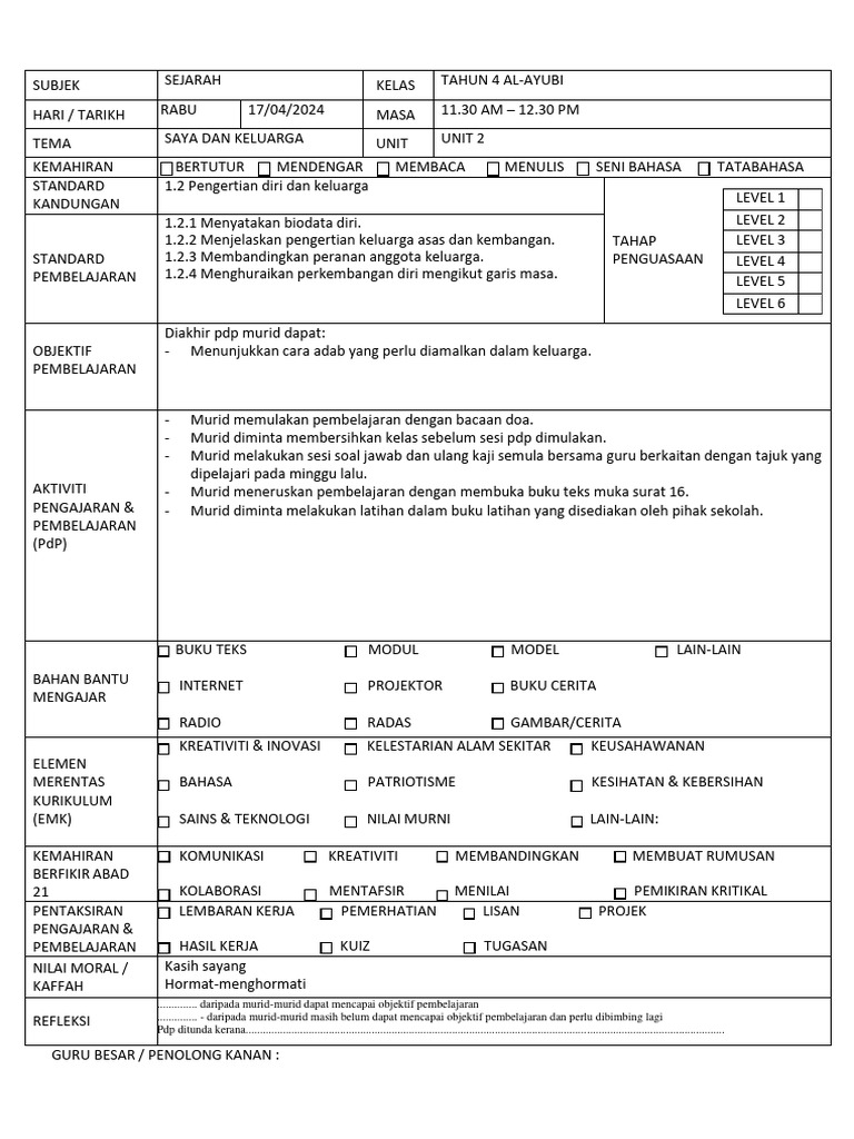 RPH Sejarah THN 4 w5 | PDF