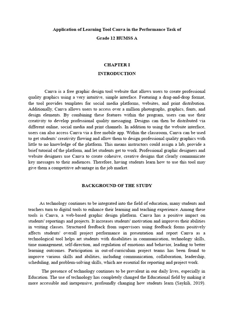 Application of Learning Tool Canva in The Performance Task of | PDF ...