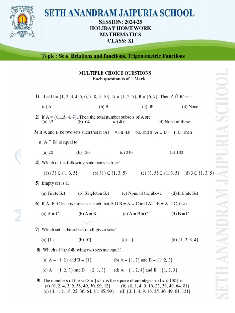 Maths HHW Ws | Download Free PDF | Set (Mathematics) | Mathematical Objects