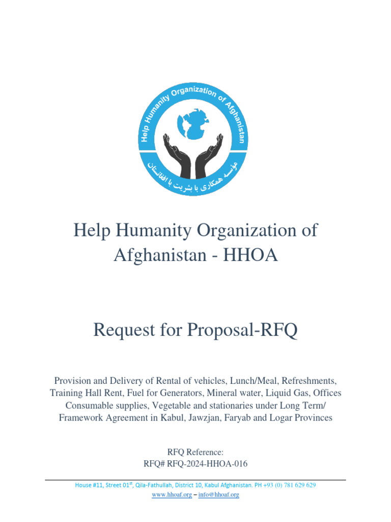 Help Humanity Organization of Afghanistan - HHOA: RFQ Reference: RFQ ...