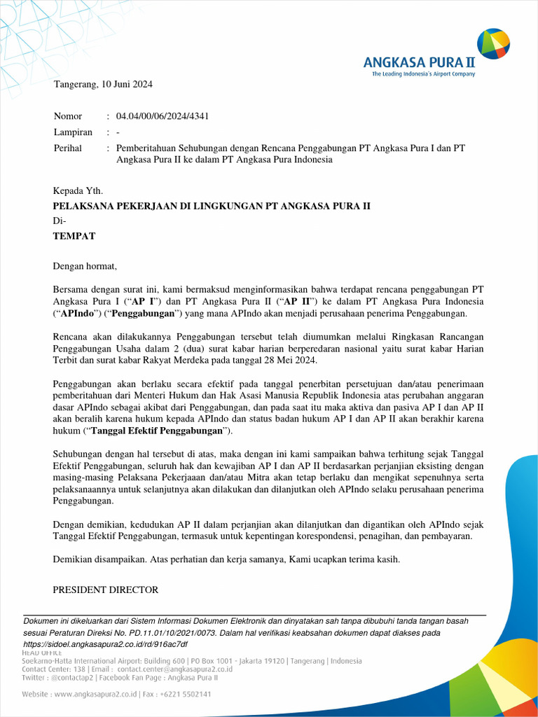 Surat Pemberitahuan Rencana Penggabungan AP1 Dan AP2 | PDF | Bisnis | Hukum