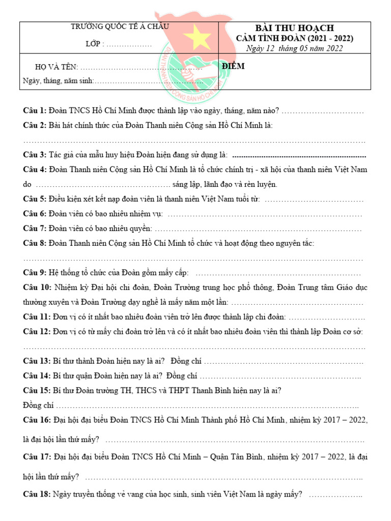 BAI THU HOACH CAM TINH dOAN 2022 | PDF