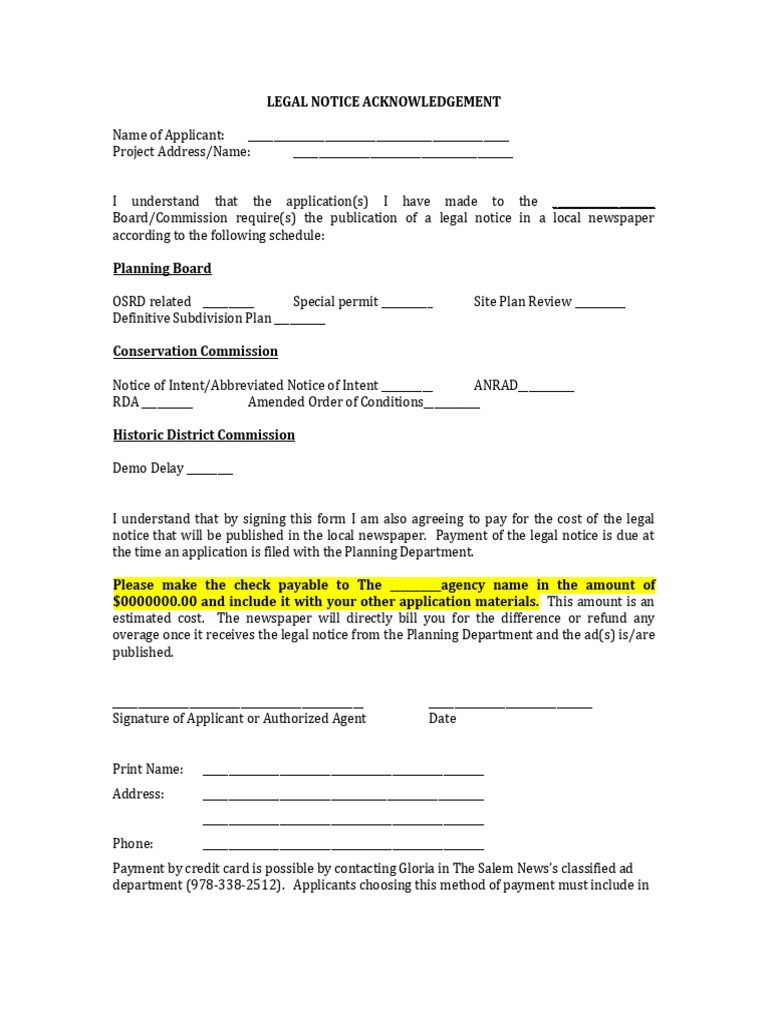 Legal Notice Acknowledgment Template | PDF