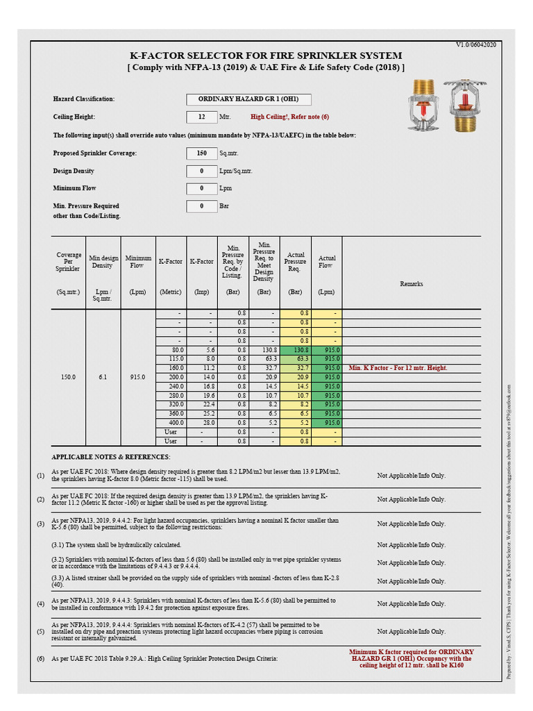 K-Factor Selector - V1 - 06042020 | PDF | Fire Sprinkler System | Safety