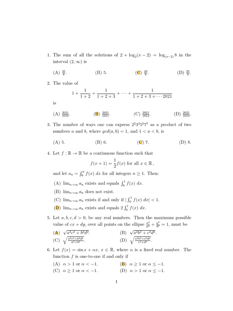 ISI BStat-BMath-UGA-2021 | PDF | Applied Mathematics | Algebra
