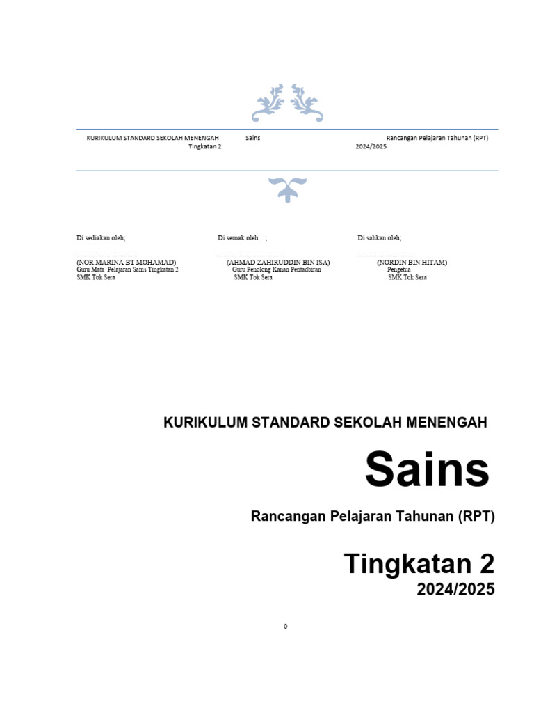 RPT Sains TG2 2024 - 2025 | PDF