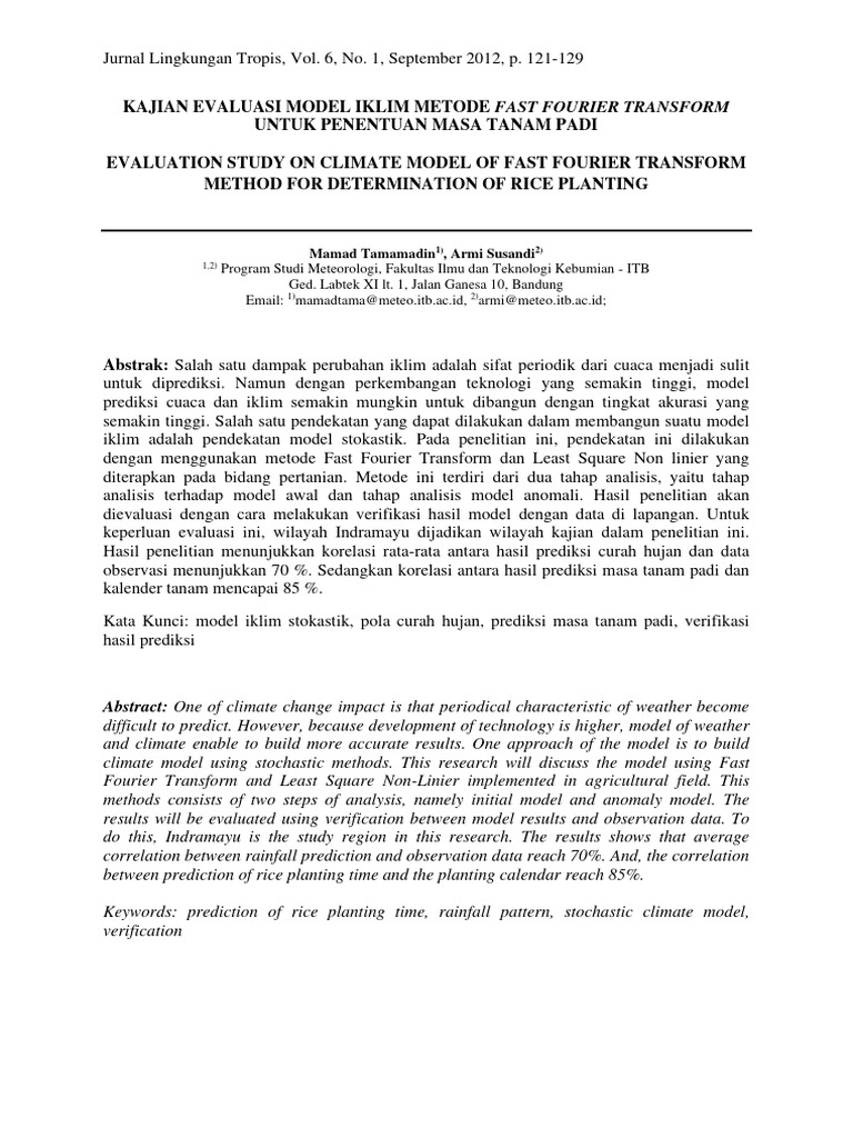 KAJIAN EVALUASI MODEL IKLIM METODE FAST FOURIER TRANSFORM UNTUK ... KAJIAN EVALUASI MODEL IKLIM METODE FAST FOURIER TRANSFORM UNTUK ...