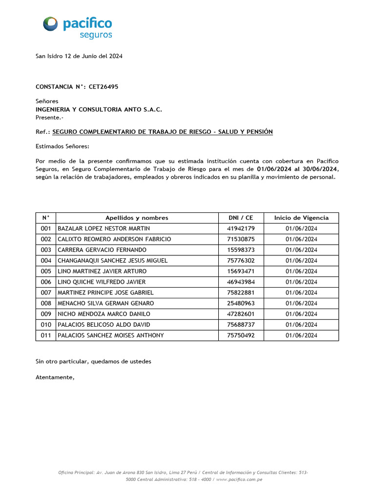 Tipo de Contancia SCTR | PDF