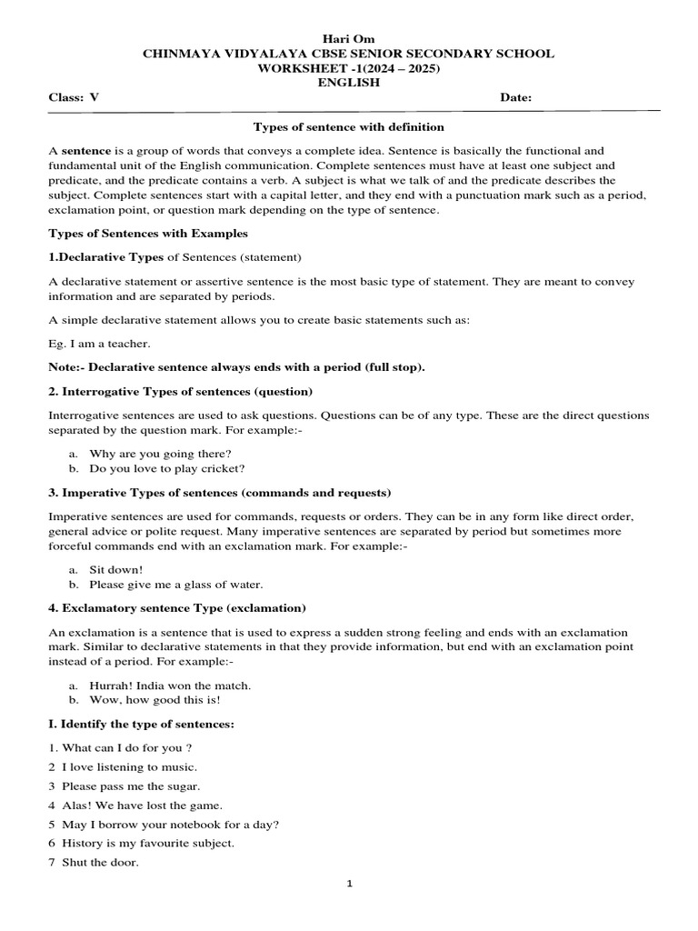 Grade5 Worksheet - 2024-25 | PDF | Sentence (Linguistics) | Question