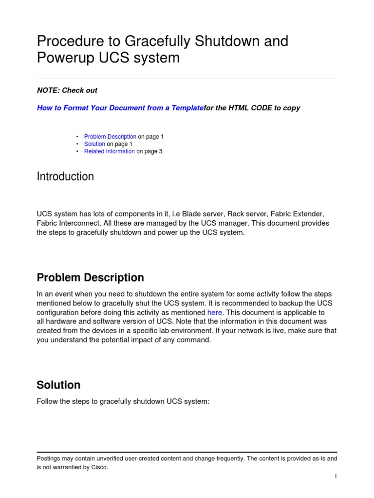 Gracefully shutdown and power up UCS | PDF | Server (Computing ...