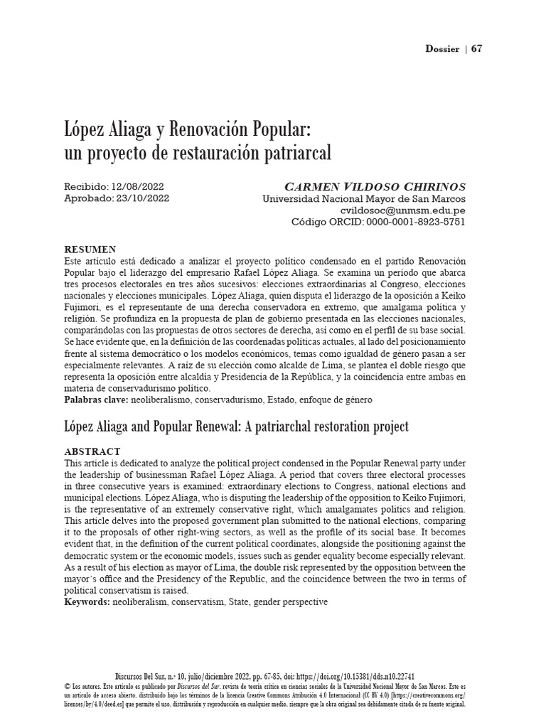 López Aliaga y Renovación Popular: Un Proyecto de Restauración ...