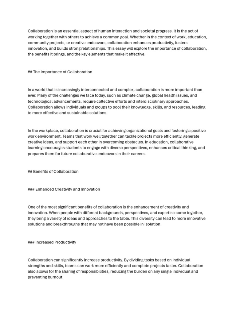 Essay On Collaborating With Other People | PDF | Collaboration | Innovation