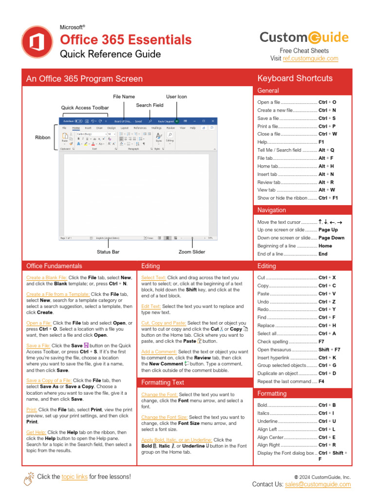 office-365-quick-reference | Download Free PDF | Control Key | Keyboard ...