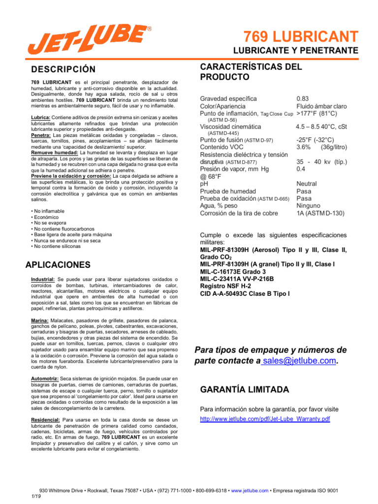 769+lubricant TDS Spanish | PDF | Lubricante | Corrosión