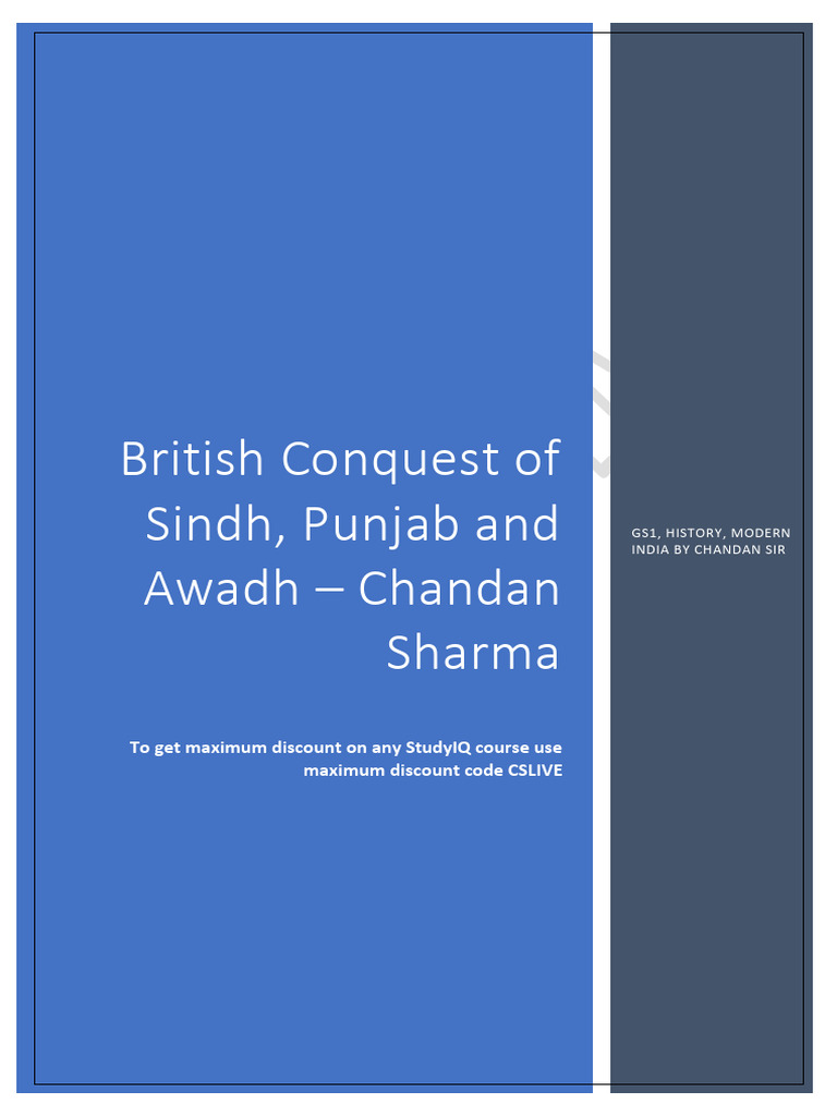 CSLIVE Modern India Annexation of Punjab, Sindh and Awadh | PDF | Punjab | British India