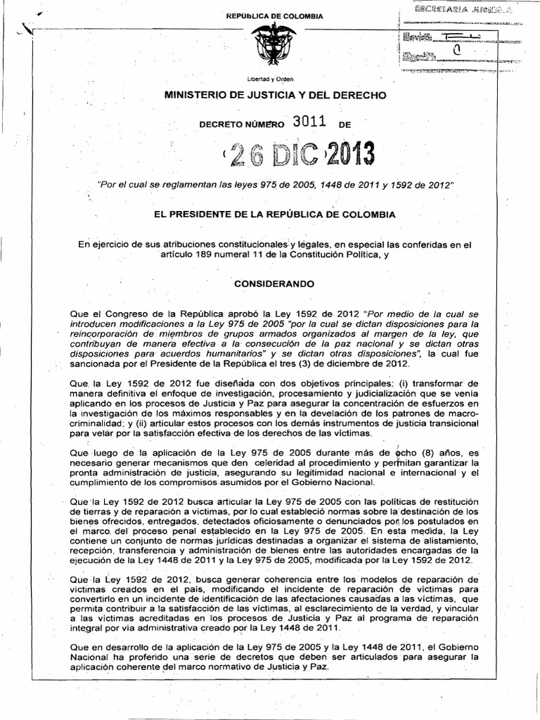 Decreto 3011 de 26 Diciembre 2013 | PDF | Justicia | Crimen y violencia