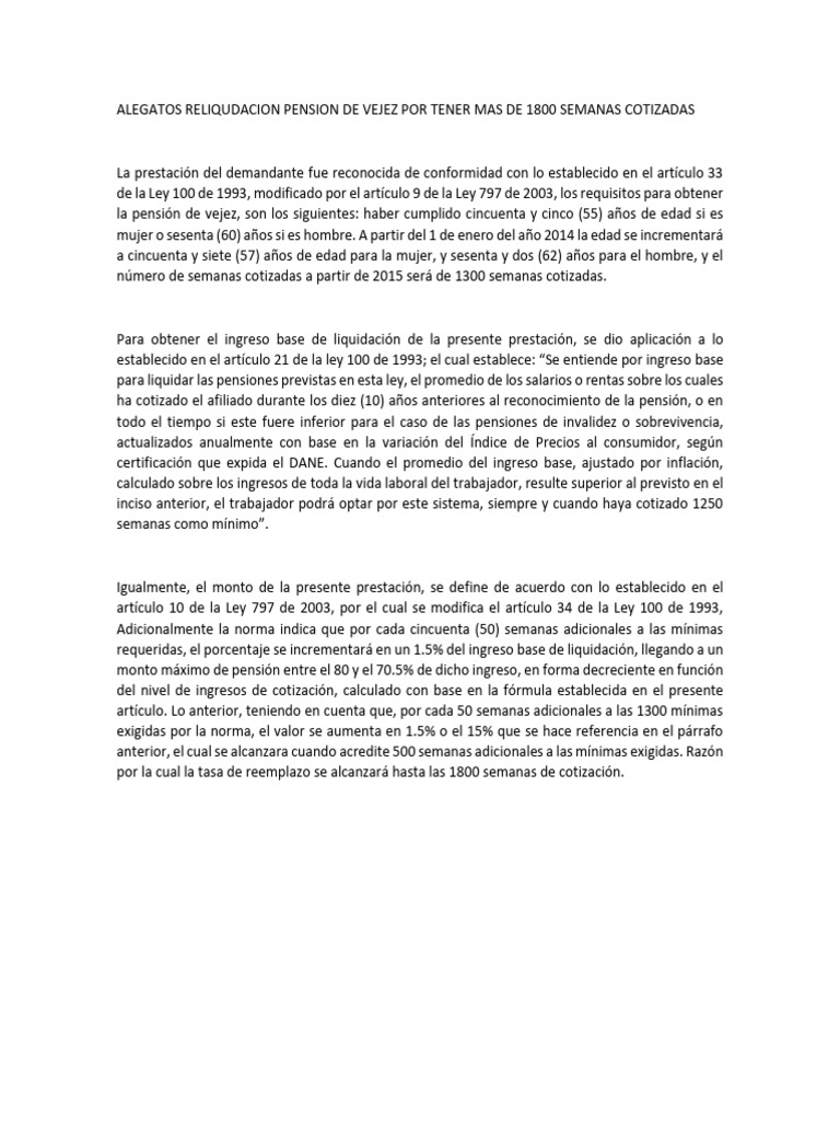 ALEGATOS DE RELIQUIDACION DE PENSION DE VEJEZ POR MAS 1800 SEMANAS ... ALEGATOS DE RELIQUIDACION DE PENSION DE VEJEZ POR MAS 1800 SEMANAS ...