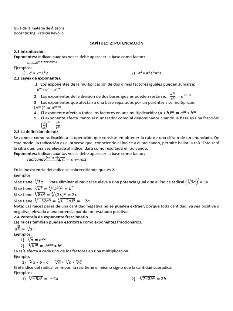 Capitulo 2 Potenciacion | PDF | Exponenciación | Multiplicación