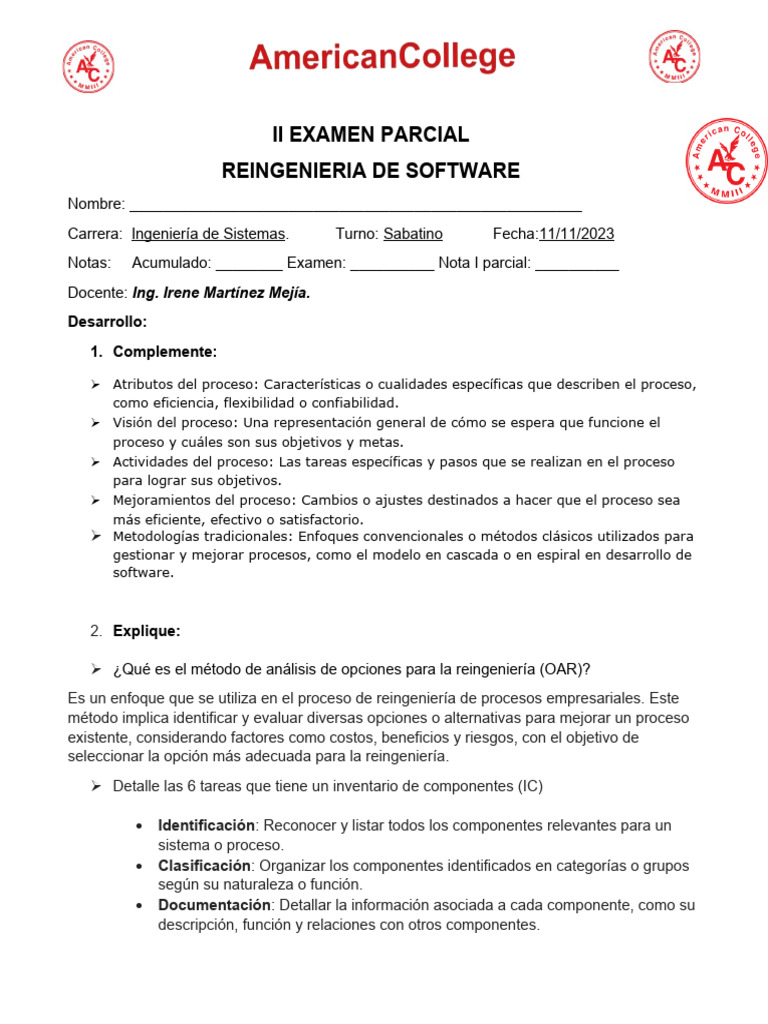 EXAMEN RISW IIPARCIAL Samir Gaitán | PDF | Software | Ingeniería de ...