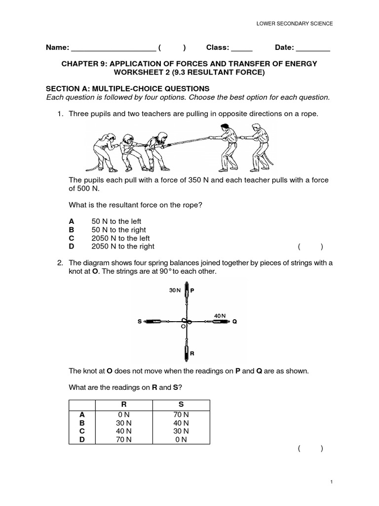 Chap 9 Application of Forces and Transfer of Energy - ws2 (9.3 Resultant Force) - Student ...
