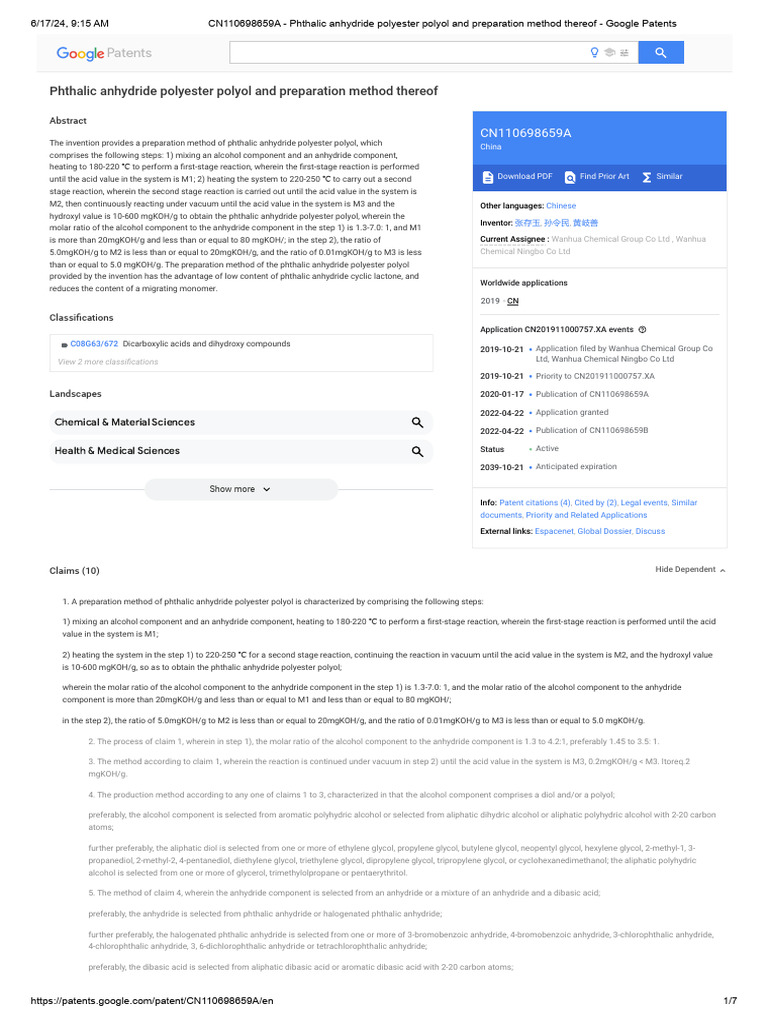 Phthalic Anhydride Polyester Polyol Method | PDF | Polyester | Chemical ...