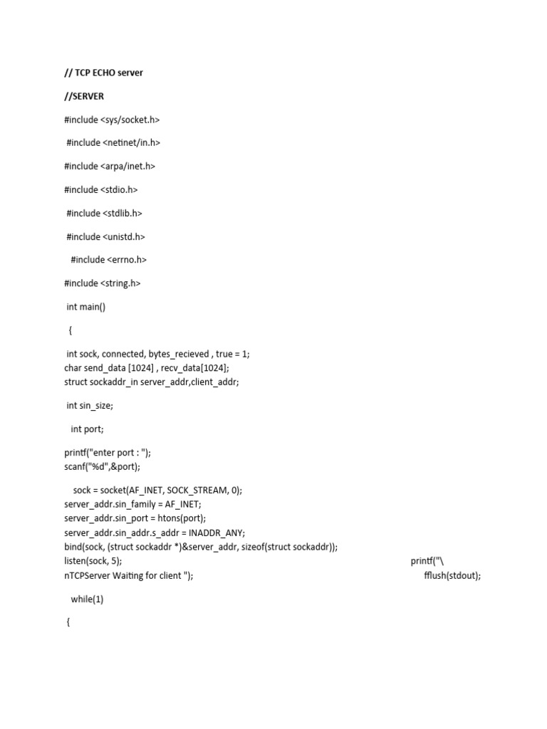 TCP ECHO server | Download Free PDF | Computer Programming | Computer Standards