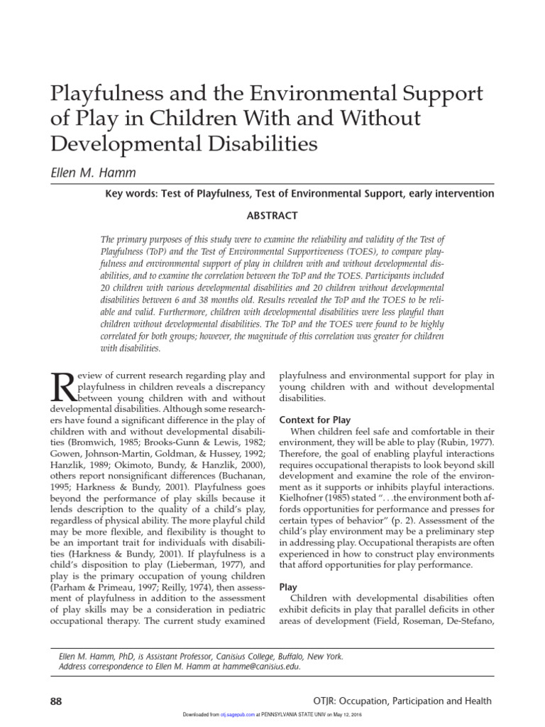 Playfulness and Environmental Support in Children | PDF | Behavioural ...
