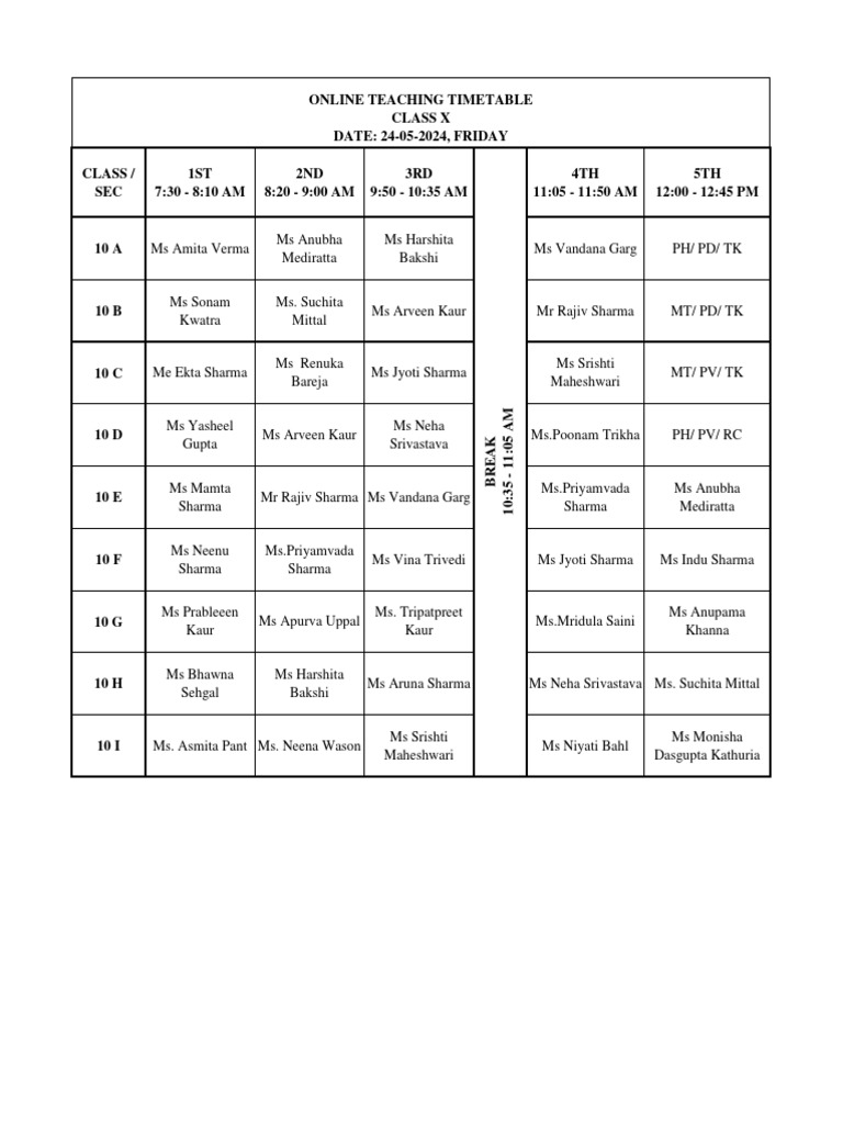 Online Time Table HHB | PDF