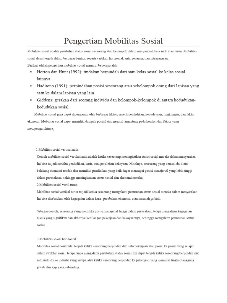 Definisi dan Jenis Mobilitas Sosial | PDF