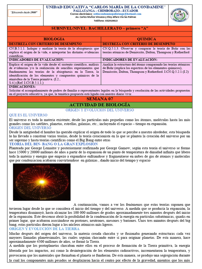 Actividades De Biologia Y Quimica De Primero Semana 7 Pdf átomos