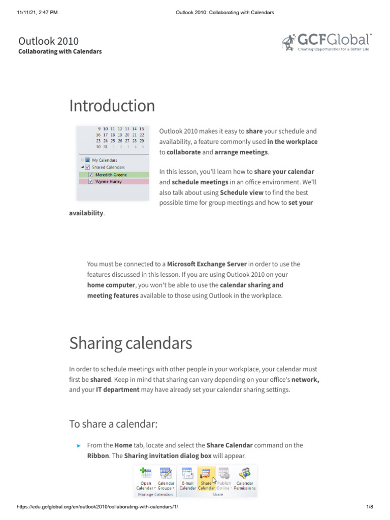 Outlook 2010_ Collaborating with Calendars | PDF | Microsoft Outlook ... Outlook 2010_ Collaborating with Calendars | PDF | Microsoft Outlook ...