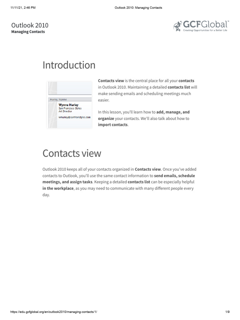Outlook 2010 - Managing Contacts | PDF | Microsoft Outlook | Comma ... Outlook 2010 - Managing Contacts | PDF | Microsoft Outlook | Comma ...