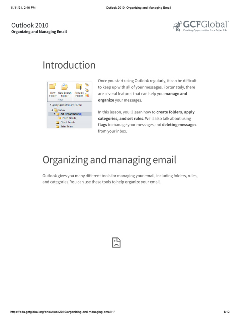Outlook 2010_ Organizing and Managing Email | Download Free PDF ...