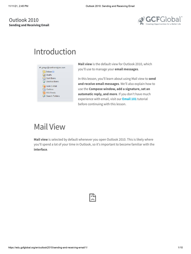 Outlook 2010 - Sending and Receiving Email | PDF | Microsoft Outlook | Software