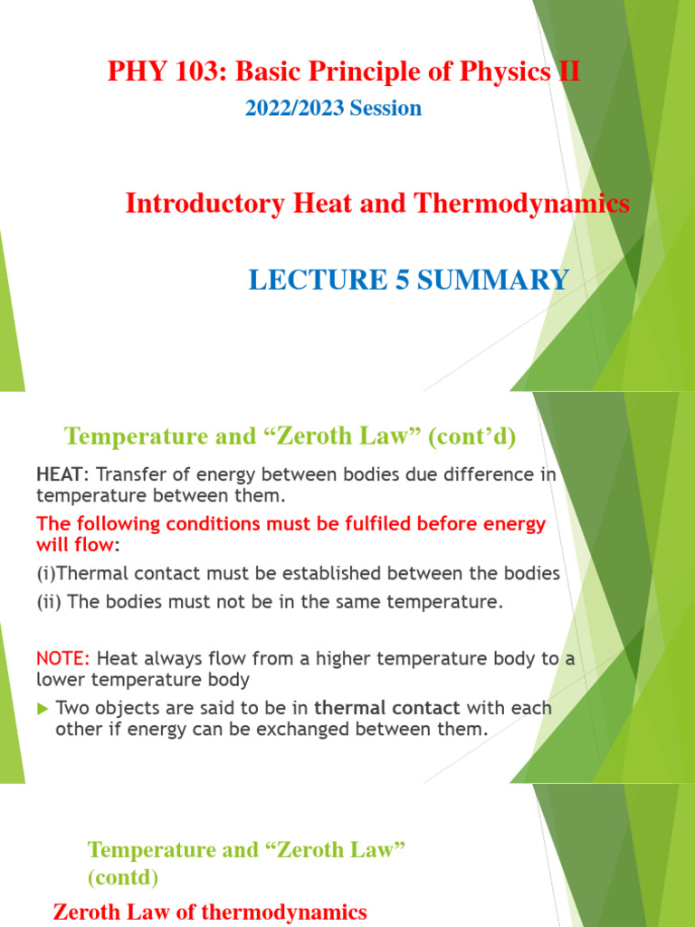 PHY 103 Lecture 5 | PDF | Temperature | Thermometer PHY 103 Lecture 5 | PDF | Temperature | Thermometer